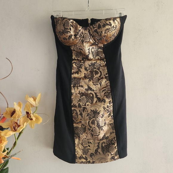 bebe | Dresses | Bebe Euc Black And Gold Elegant Strapless Prom Parties ...